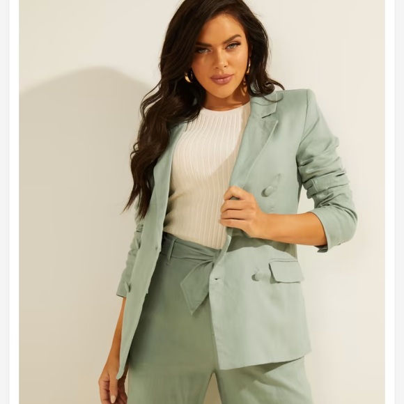 Guess | Jackets & Coats | New Guess Eco Ryann Linen Jade Green Double ...